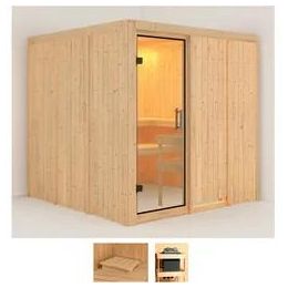 Sauna Karibu "Rodin", beige (naturbelassen), ohne Ofen, (ohne Ofen), Saunen, ohne Ofen