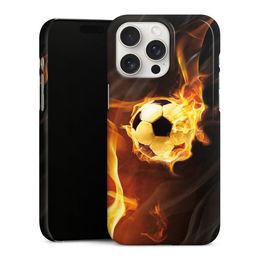 DeinDesign iPhone 15 Pro Max Handy Premium Case Smartphone Handyh&uuml;lle Schutzh&uuml;lle gl&auml;nzend Soccer Ball Fire Premium Case