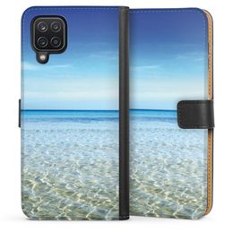 DeinDesign Galaxy A12 Handy Klapph&uuml;lle Handyh&uuml;lle aus Kunst Leder schwarz Flip Case Sky Ocean Urlaub Sideflip mit langer Lasche