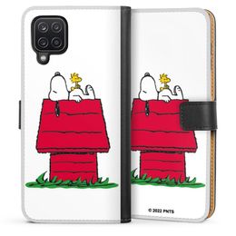DeinDesign Galaxy A12 Handy Klapph&uuml;lle Handyh&uuml;lle aus Kunst Leder schwarz Flip Case Snoopy Official Licensed Product Peanuts Sideflip mit langer Lasche