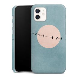 DeinDesign iPhone 12 mini Handy Premium Case Smartphone Handyh&uuml;lle Schutzh&uuml;lle gl&auml;nzend Bird Turquoise Moon Premium Case