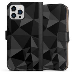 DeinDesign iPhone 13 Pro Max Handy Klapph&uuml;lle Handyh&uuml;lle aus Kunst Leder schwarz Flip Case Abstract Muster Geometric Sideflip mit langer Lasche