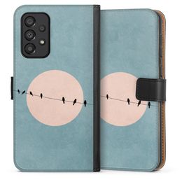 DeinDesign Galaxy A33 5G Handy Klapph&uuml;lle Handyh&uuml;lle aus Kunst Leder schwarz Flip Case Turquoise Bird Moon Sideflip mit langer Lasche