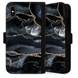 DeinDesign iPhone X Handy Klapph&uuml;lle Handyh&uuml;lle aus Kunst Leder schwarz Flip Case Marble Trends Glitzer Sideflip mit langer Lasche