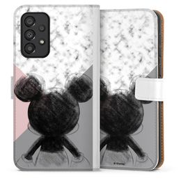 DeinDesign Galaxy A33 5G Handy Klapph&uuml;lle Handyh&uuml;lle aus Kunst Leder wei&szlig; Flip Case Marble Disney Mickey Mouse Sideflip mit Lasche