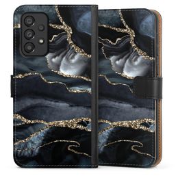 DeinDesign Galaxy A33 5G Handy Klapph&uuml;lle Handyh&uuml;lle aus Kunst Leder schwarz Flip Case Trends Glitzer Marble Sideflip mit langer Lasche