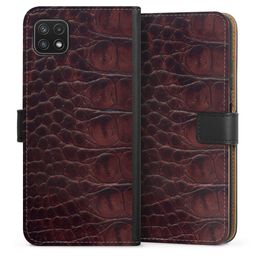 DeinDesign Galaxy A22 5G Handy Klapph&uuml;lle Handyh&uuml;lle aus Kunst Leder schwarz Flip Case Animal Print Crocodile Leather Sideflip mit langer Lasche