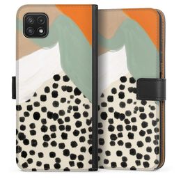 DeinDesign Galaxy A22 5G Handy Klapph&uuml;lle Handyh&uuml;lle aus Kunst Leder schwarz Flip Case Abstract Kunst Boho Sideflip mit langer Lasche