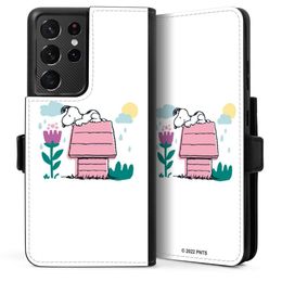 DeinDesign Galaxy S21 Ultra 5G Handy Klapph&uuml;lle Handyh&uuml;lle aus Kunst Leder schwarz Flip Case Snoopy Dog Official Licensed Product Sideflip mit Lasche