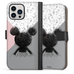 DeinDesign iPhone 13 Pro Max Handy Klapph&uuml;lle Handyh&uuml;lle aus Kunst Leder schwarz Flip Case Marble Disney Mickey Mouse Sideflip mit langer Lasche