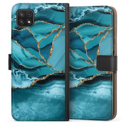 DeinDesign Galaxy A22 5G Handy Klapph&uuml;lle Handyh&uuml;lle aus Kunst Leder schwarz Flip Case Glitzer Marble Gemstone Sideflip mit langer Lasche