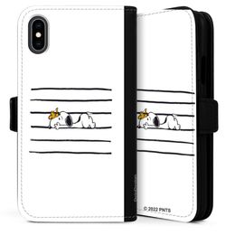 DeinDesign iPhone X Handy Klapph&uuml;lle Handyh&uuml;lle aus Kunst Leder schwarz Flip Case Snoopy Dog Peanuts Sideflip mit langer Lasche