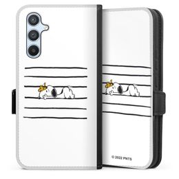 DeinDesign Galaxy A54 5G Handy Klapph&uuml;lle Handyh&uuml;lle aus Kunst Leder schwarz Flip Case Snoopy Dog Peanuts Sideflip mit Lasche