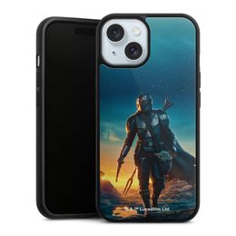 DeinDesign iPhone 15 Handy Gallery Case Handyh&uuml;lle 9H Geh&auml;rtetes Glas R&uuml;ckseite H&uuml;lle Star Wars The Mandalorian Sunset Gallery Case