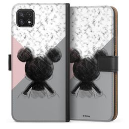 DeinDesign Galaxy A22 5G Handy Klapph&uuml;lle Handyh&uuml;lle aus Kunst Leder schwarz Flip Case Marble Disney Mickey Mouse Sideflip mit langer Lasche