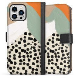 DeinDesign iPhone 13 Pro Max Handy Klapph&uuml;lle Handyh&uuml;lle aus Kunst Leder schwarz Flip Case Abstract Boho Kunst Sideflip mit langer Lasche