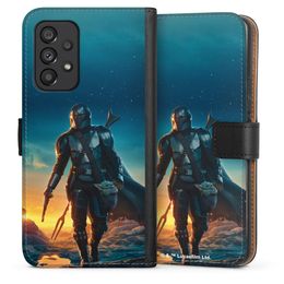 DeinDesign Galaxy A53 5G Handy Klapph&uuml;lle Handyh&uuml;lle aus Kunst Leder schwarz Flip Case Sunset Star Wars The Mandalorian Sideflip mit langer Lasche