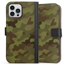 DeinDesign iPhone 13 Pro Max Handy Klapph&uuml;lle Handyh&uuml;lle aus Kunst Leder schwarz Flip Case Camouflage Tarnmuster Army Sideflip mit langer Lasche