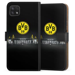 DeinDesign Galaxy A22 5G Handy Klapph&uuml;lle Handyh&uuml;lle aus Kunst Leder schwarz Flip Case Borussia Dortmund Bvb Stadium Sideflip mit langer Lasche