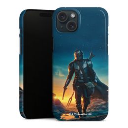 DeinDesign iPhone 15 Plus Handy Premium Case Smartphone Handyh&uuml;lle Schutzh&uuml;lle gl&auml;nzend Star Wars The Mandalorian Sunset Premium Case