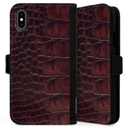 DeinDesign iPhone X Handy Klapph&uuml;lle Handyh&uuml;lle aus Kunst Leder schwarz Flip Case Leather Crocodile Animal Print Sideflip mit langer Lasche