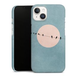 DeinDesign iPhone 14 Handy Premium Case Smartphone Handyh&uuml;lle Schutzh&uuml;lle matt Bird Turquoise Moon Premium Case