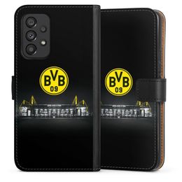 DeinDesign Galaxy A53 5G Handy Klapph&uuml;lle Handyh&uuml;lle aus Kunst Leder schwarz Flip Case Borussia Dortmund Bvb Stadium Sideflip mit langer Lasche