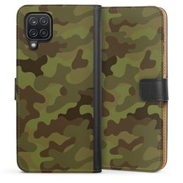 DeinDesign Galaxy A12 Handy Klapph&uuml;lle Handyh&uuml;lle aus Kunst Leder schwarz Flip Case Camouflage Tarnmuster Army Sideflip mit langer Lasche