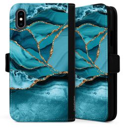 DeinDesign iPhone X Handy Klapph&uuml;lle Handyh&uuml;lle aus Kunst Leder schwarz Flip Case Marble Gemstone Glitzer Sideflip mit langer Lasche