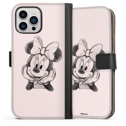 DeinDesign iPhone 13 Pro Max Handy Klapph&uuml;lle Handyh&uuml;lle aus Kunst Leder schwarz Flip Case Official Licensed Product Disney Minnie Mouse Sideflip mit langer 