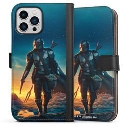 DeinDesign iPhone 13 Pro Max Handy Klapph&uuml;lle Handyh&uuml;lle aus Kunst Leder schwarz Flip Case Star Wars The Mandalorian Sunset Sideflip mit langer Lasche