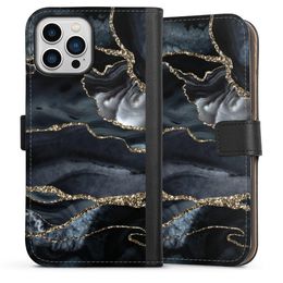 DeinDesign iPhone 13 Pro Max Handy Klapph&uuml;lle Handyh&uuml;lle aus Kunst Leder schwarz Flip Case Marble Trends Glitzer Sideflip mit langer Lasche