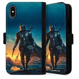 DeinDesign iPhone X Handy Klapph&uuml;lle Handyh&uuml;lle aus Kunst Leder schwarz Flip Case Star Wars The Mandalorian Sunset Sideflip mit langer Lasche