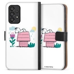 DeinDesign Galaxy A33 5G Handy Klapph&uuml;lle Handyh&uuml;lle aus Kunst Leder schwarz Flip Case Official Licensed Product Snoopy Dog Sideflip mit langer Lasche