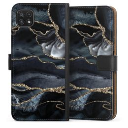 DeinDesign Galaxy A22 5G Handy Klapph&uuml;lle Handyh&uuml;lle aus Kunst Leder schwarz Flip Case Trends Glitzer Marble Sideflip mit langer Lasche