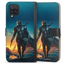 DeinDesign Galaxy A12 Handy Klapph&uuml;lle Handyh&uuml;lle aus Kunst Leder schwarz Flip Case Sunset Star Wars The Mandalorian Sideflip mit langer Lasche