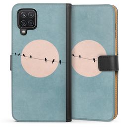 DeinDesign Galaxy A12 Handy Klapph&uuml;lle Handyh&uuml;lle aus Kunst Leder schwarz Flip Case Turquoise Bird Moon Sideflip mit langer Lasche