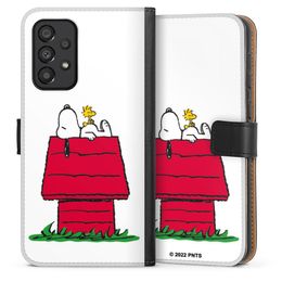 DeinDesign Galaxy A33 5G Handy Klapph&uuml;lle Handyh&uuml;lle aus Kunst Leder schwarz Flip Case Snoopy Official Licensed Product Peanuts Sideflip mit langer Lasche