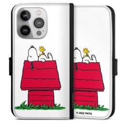 DeinDesign iPhone 14 Pro Handy Klapph&uuml;lle Handyh&uuml;lle aus Kunst Leder schwarz Flip Case Snoopy Peanuts Official Licensed Product Sideflip mit langer Lasche