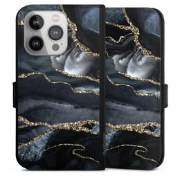 DeinDesign iPhone 14 Pro Handy Klapph&uuml;lle Handyh&uuml;lle aus Kunst Leder schwarz Flip Case Marble Trends Glitzer Sideflip mit langer Lasche