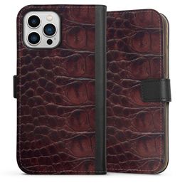 DeinDesign iPhone 13 Pro Max Handy Klapph&uuml;lle Handyh&uuml;lle aus Kunst Leder schwarz Flip Case Leather Crocodile Animal Print Sideflip mit langer Lasche