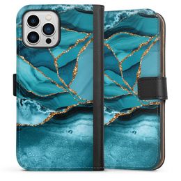 DeinDesign iPhone 13 Pro Max Handy Klapph&uuml;lle Handyh&uuml;lle aus Kunst Leder schwarz Flip Case Marble Gemstone Glitzer Sideflip mit langer Lasche