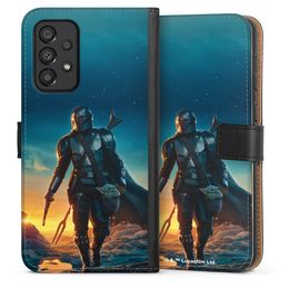 DeinDesign Galaxy A33 5G Handy Klapph&uuml;lle Handyh&uuml;lle aus Kunst Leder schwarz Flip Case Sunset Star Wars The Mandalorian Sideflip mit langer Lasche