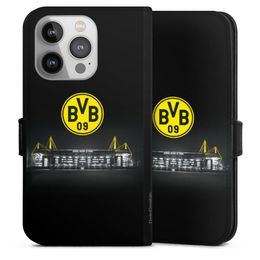 DeinDesign iPhone 14 Pro Handy Klapph&uuml;lle Handyh&uuml;lle aus Kunst Leder schwarz Flip Case Borussia Dortmund Stadium Bvb Sideflip mit langer Lasche