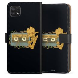 DeinDesign Galaxy A22 5G Handy Klapph&uuml;lle Handyh&uuml;lle aus Kunst Leder schwarz Flip Case Guardians Of The Galaxy Groot Marvel Sideflip mit langer Lasche
