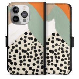 DeinDesign iPhone 14 Pro Handy Klapph&uuml;lle Handyh&uuml;lle aus Kunst Leder schwarz Flip Case Abstract Boho Kunst Sideflip mit langer Lasche