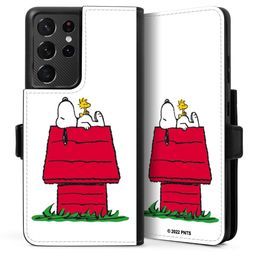 DeinDesign Galaxy S21 Ultra 5G Handy Klapph&uuml;lle Handyh&uuml;lle aus Kunst Leder schwarz Flip Case Snoopy Peanuts Official Licensed Product Sideflip mit Lasche