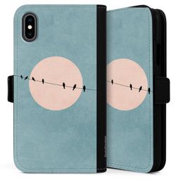 DeinDesign iPhone X Handy Klapph&uuml;lle Handyh&uuml;lle aus Kunst Leder schwarz Flip Case Bird Turquoise Moon Sideflip mit langer Lasche