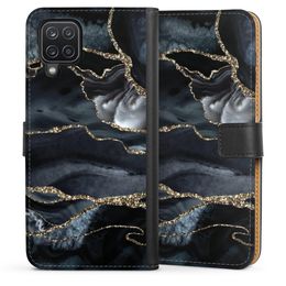 DeinDesign Galaxy A12 Handy Klapph&uuml;lle Handyh&uuml;lle aus Kunst Leder schwarz Flip Case Trends Glitzer Marble Sideflip mit langer Lasche