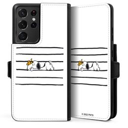 DeinDesign Galaxy S21 Ultra 5G Handy Klapph&uuml;lle Handyh&uuml;lle aus Kunst Leder schwarz Flip Case Snoopy Dog Peanuts Sideflip mit Lasche
